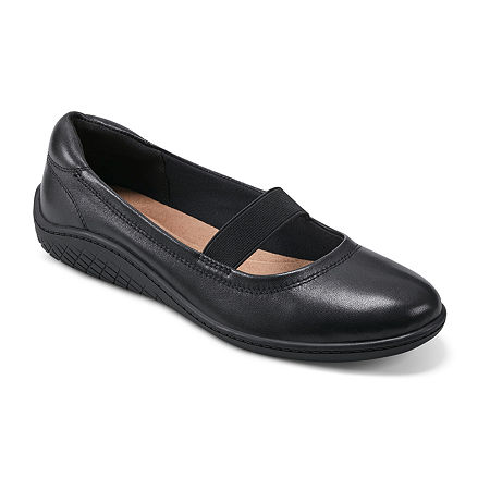 Easy Spirit Womens Golden Mary Jane Ballet Flats - Black Leather