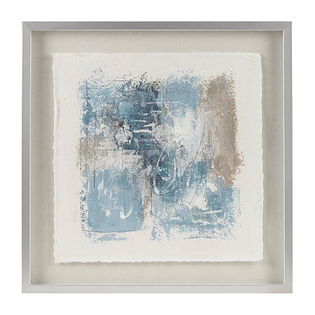 Madison Park Single Piece Ashlar Glass Framed Hand Painted Rice Paper Abstract  25.5 x 25.5 - Blue