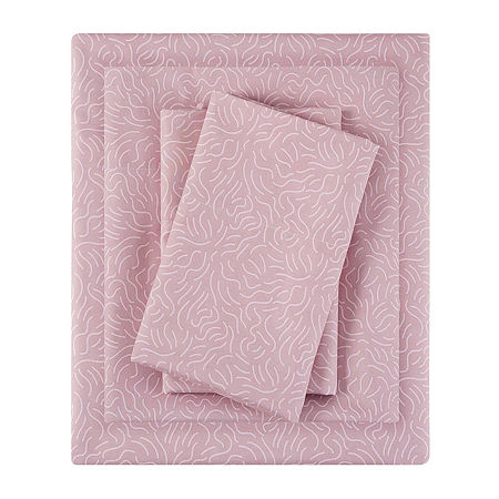 Intelligent Design Printed Microfiber 4 Piece Sheet Set  King - Blush Waves