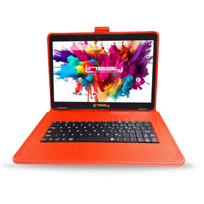 LINSAY® 10.1 Octa Core 128Gb Android 15 Tablet Red Keyboard ...