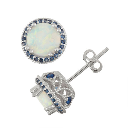 Click here for Lab Created White Opal Sterling Silver 8mm Stud Ea... prices