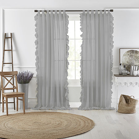 Click here for Bella 52 x 95 Sheer Ruffle Curtain Panel - Gray prices