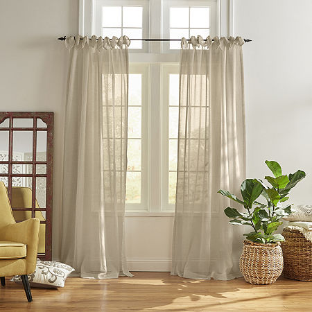 Elrene Home Fashions Vienna Tie-Top Sheer Window Curtain - Flax