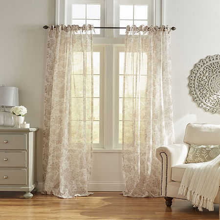 Elrene Home Fashions Westport Floral Tie-Top Sheer Window Curtain - Flax