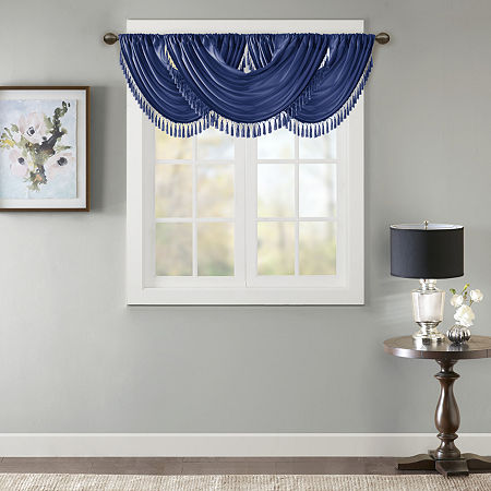 Madison Park Elena Faux Silk Waterfall Embellished Valance Window Valance for Bedroom and kitchen  Lining and Rob Pocket/Back Tab valances for windows