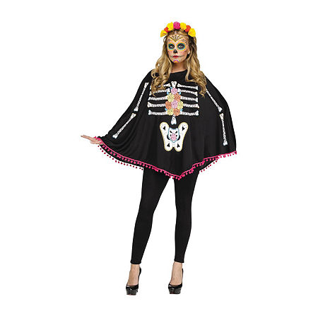 Click here for Womens Day Of Dead Poncho Costume  Medium  Pink prices