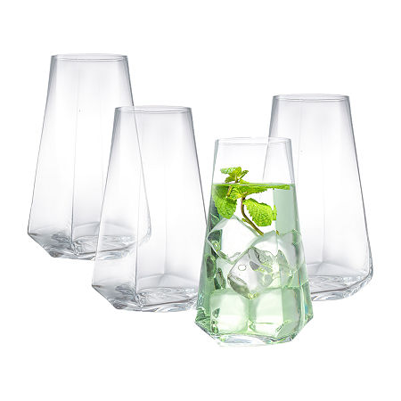 JoyJolt Infiniti Highball Glasses - Set of 4 - Clear