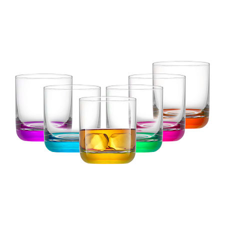 JoyJolt Hue Colored Double Old Fashion Whiskey Glass Tumbler - 10 oz  Set of 6 - Multi