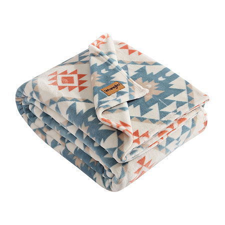 Wrangler Dakota Ultra Soft Plush Fleece Blanket  King - Turquoise  Pheasant Orange