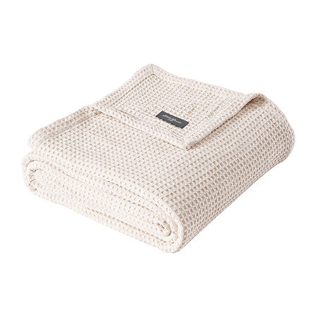 Eddie Bauer Solid Waffle Cotton Reversible Blanket  King - Winter Ivory White