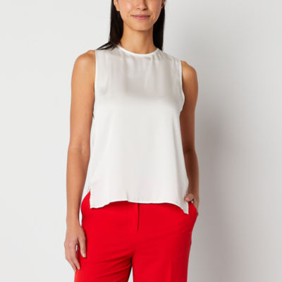 Worthington Womens Round Neck Sleeveless Shells, Color: Polar Bear ...