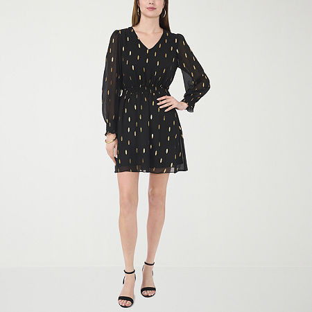 Womens MSK Long Sleeve Dots V-Neck Chiffon Tier Blouson Dress