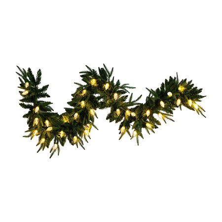 Nearly Natural 6 Pre-Lit Artificial Luxembourg Pine Christmas Garland Bulb Led Lights - Green