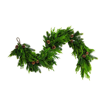 Nearly Natural 6 Artificial Pine and Norfolk Garland with Pinecones - Green