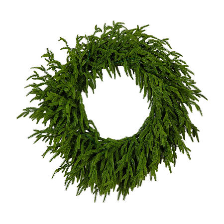 Nearly Natural 24 Pre-Lit Artificial Touch Norfolk Island Pine Wreath Led Lights and Natural Look - Green