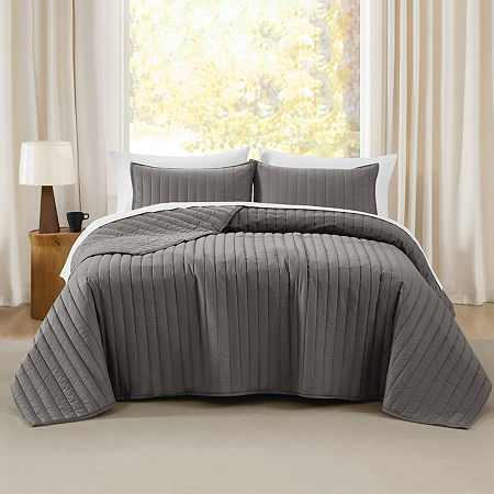 Brooklyn Loom Oversized Cotton Percale 3-Pc. Quilt Set  King - Gray