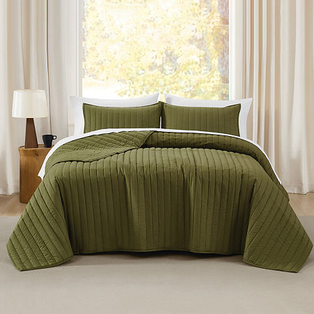 Brooklyn Loom Oversized Cotton Percale 3-Pc. Quilt Set  King - Olive Green