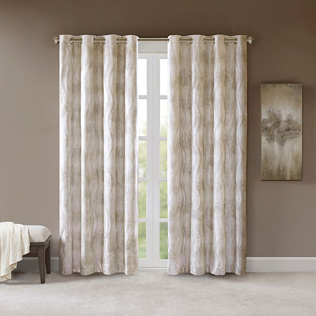 Victorio Jacquard Total Blackout Curtain Panel for bedroom  Silver grommet top fit up to 1.25 inches rod Single Curtain Panel for Living Room  Width 5