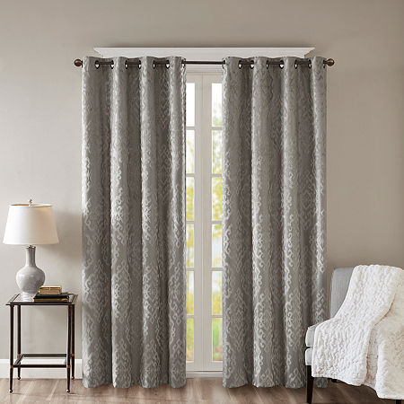 Mirage Knitted Jacquard Damask Total blackout curtains for bedroom  Silver grommet top fit up to 1.25 inches rod Single Curtain Panel for Living Room 