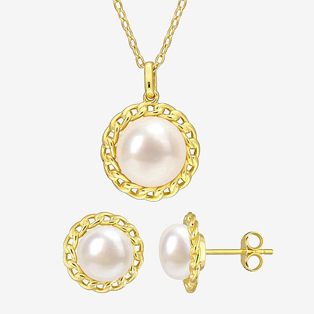 Click here for Womens White Cultured Freshwater Pearl 18K Gold Ov... prices