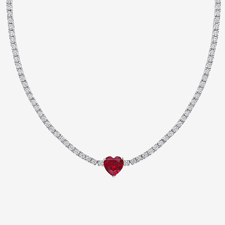 Click here for Womens Red Ruby Sterling Silver 15 Inch Tennis Nec... prices
