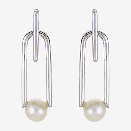 Womens White Cultured Freshwater Pearl Sterling Silver Drop Earrings  One Size