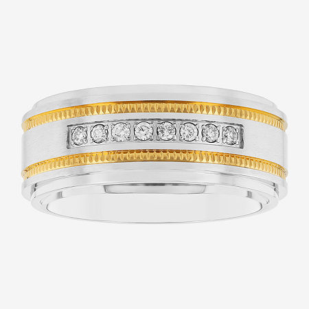 Click here for Mens Two-Tone Stainless Steel 1/7 CT.T.W. Natural... prices