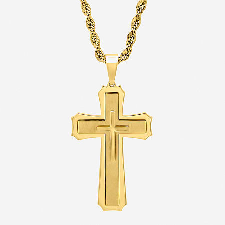 Click here for Mens Gold-Tone Ion-Plated Stainless Steel Cross Pe... prices