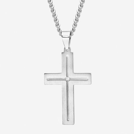 Click here for Mens Diamond-Accent Stainless Steel Cross Pendant... prices