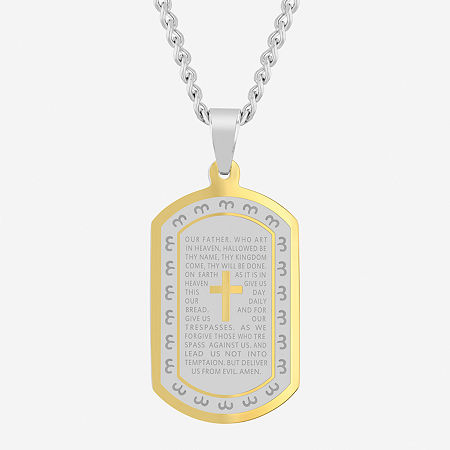 Click here for Mens Lords Prayer Cross Dog Tag Stainless Steel Pe... prices
