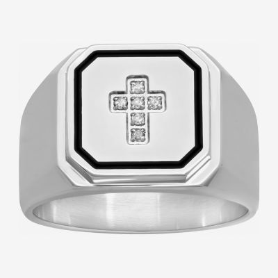 Mens Diamond Accent Stainless Steel Cross Ring, Color: White - JCPenney