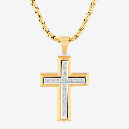 Click here for Mens 1/5 CT. White Diamond Stainless Steel Cross 2... prices