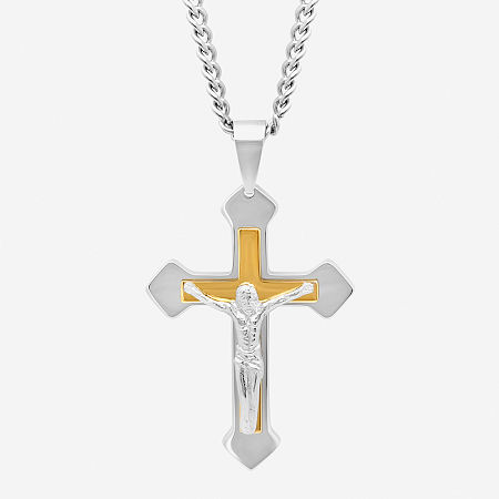 Click here for Mens Two-Tone Stainless Steel Crucifix Pendant Nec... prices