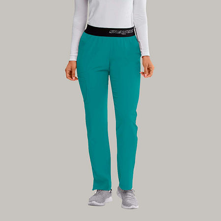 Skechers Sk202 Breeze 3-Pocket Mid-Rise Straight Leg Womens Petite Tag Free Stretch Fabric Moisture Wicking Scrub Pant  Petite Large  Blue