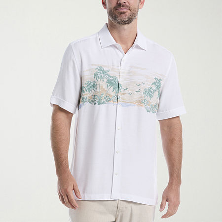 Cubavera Mens Tropical Landscape Shirt - Brilliant White