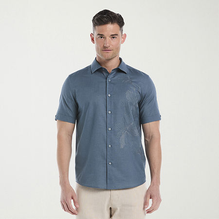 Cubavera Mens Linen-Blend Floral Shirt - Tapestry