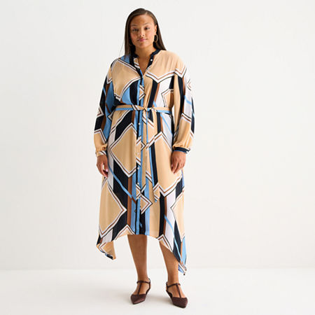 Click here for Worthington Womens Plus Long Sleeve Geometric Shir... prices