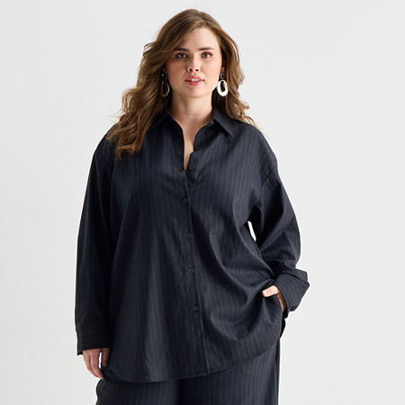 Click here for Ashley Graham Pinstripe Womens Plus Long Sleeve Re... prices