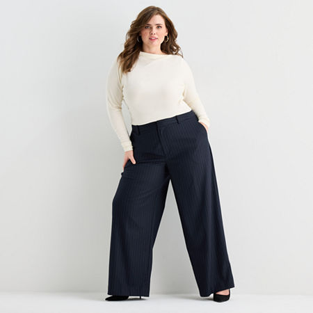 Click here for Ashley Graham Pin Stripe Womens Plus Wide Leg Trou... prices