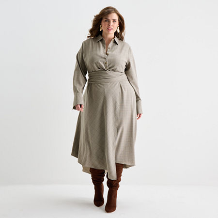 Click here for Ashley Graham Womens Plus Long Sleeve Plaid Shirt... prices