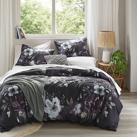 Madison Park Jolene Floral 3-Pc. Duvet Cover Set  Full/Queen - Dark Grey/Plum