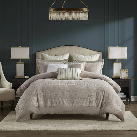 Madison Park Signature Pescal Oversized Velvet 9-Pc. Comforter Set  King/California King - Beige