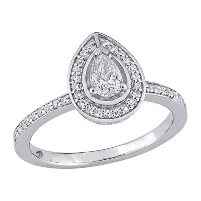 Womens 5/8 CT. T.W. Natural White Diamond 14K Gold Pear Halo Engagement ...