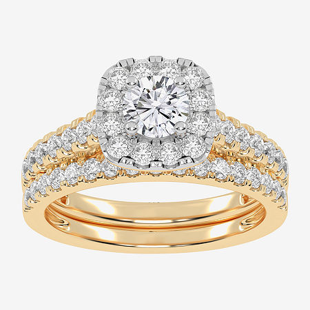 Click here for 1 CT.T.W. Natural Diamond Cushion Halo Bridal Set... prices