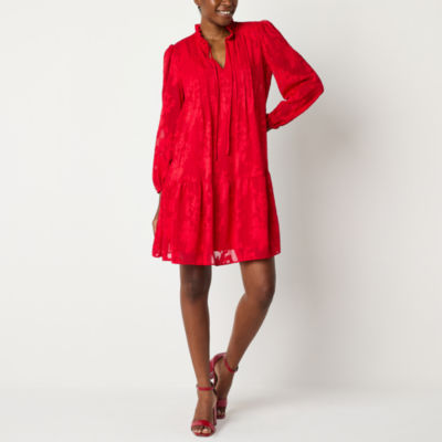 Maia Long Sleeve Floral Shift Dress, Color: Red - JCPenney