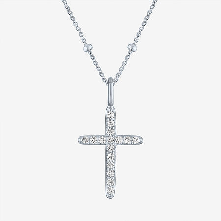 Yes  Please! Womens Lab Created White Sapphire Sterling Silver Cross 16 Inch Pendant Necklace  One Size  White