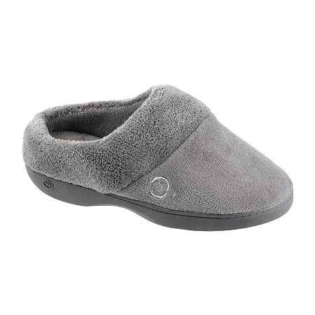 Isotoner Signature Womens Micro Terry Sport Hoodback Slippers - Light Gray