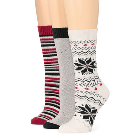 Click here for Muk Luks Womens Boot Socks 3 Pair Pack - Ivory/red... prices