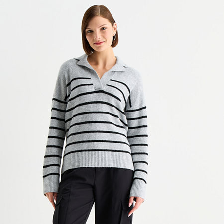 Click here for Stylus Womens Johnny Collar Long Sleeve Striped Pu... prices