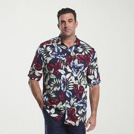Cubavera Mens Big & Tall Short Sleeves Floral Print Shirt - DRESS BLUE